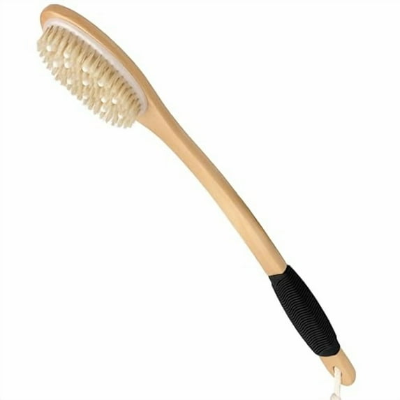 Bath Brush with Cellulite Massagers, Wooden Curved Long Handle Antiskid ...