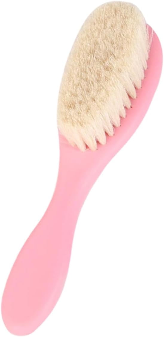 Bath Brush and Newborn Hair Brush with Pink Wool Handle, Soft Wool Body ...
