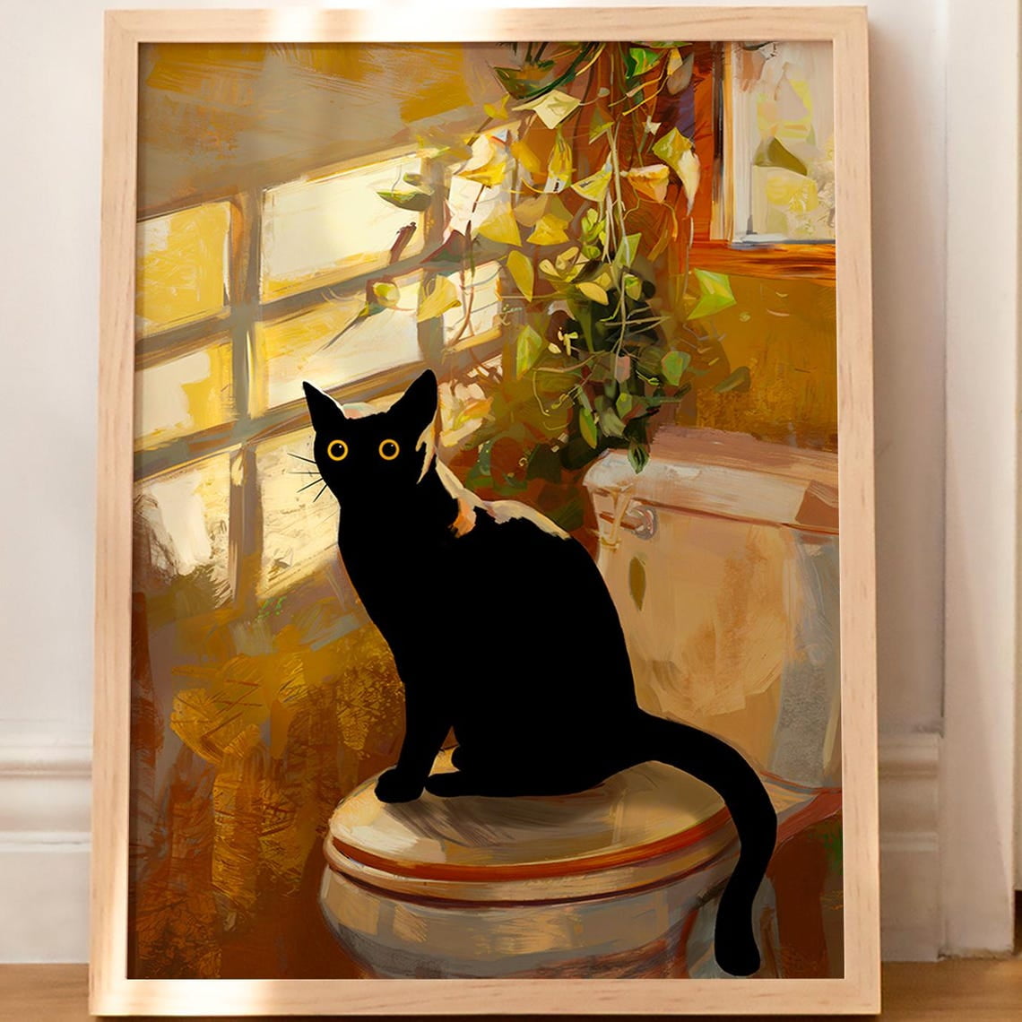 Bath Cat Print Funny Poster Pooping Print Toilet Monet Wall Art Home ...