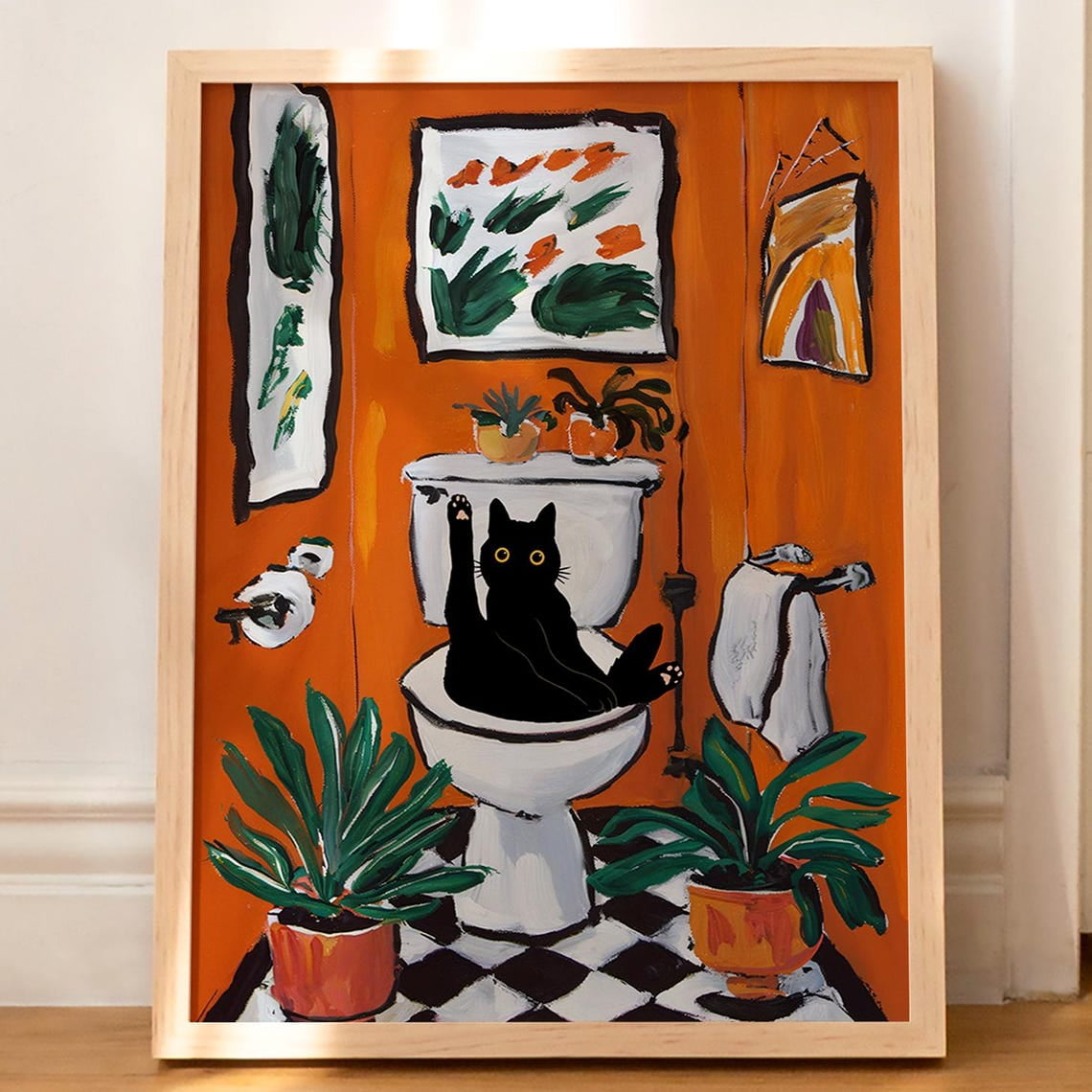 Bath Cat Print Matisse Funny Poster Wall Decor Pooping Print Orange ...