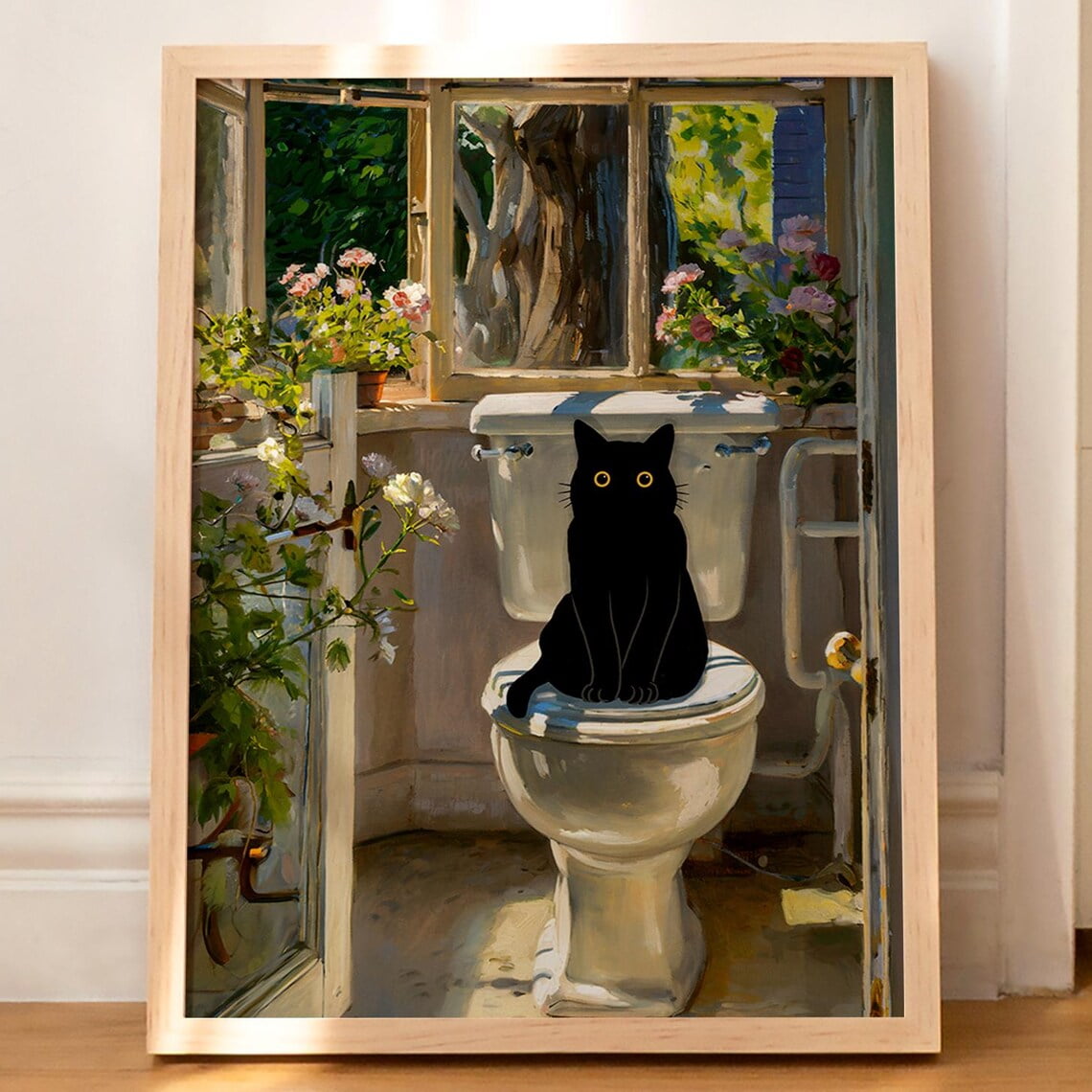 Bath Cat Print Monet Funny Poster Wall Decor Pooping Print Toilet Wall ...
