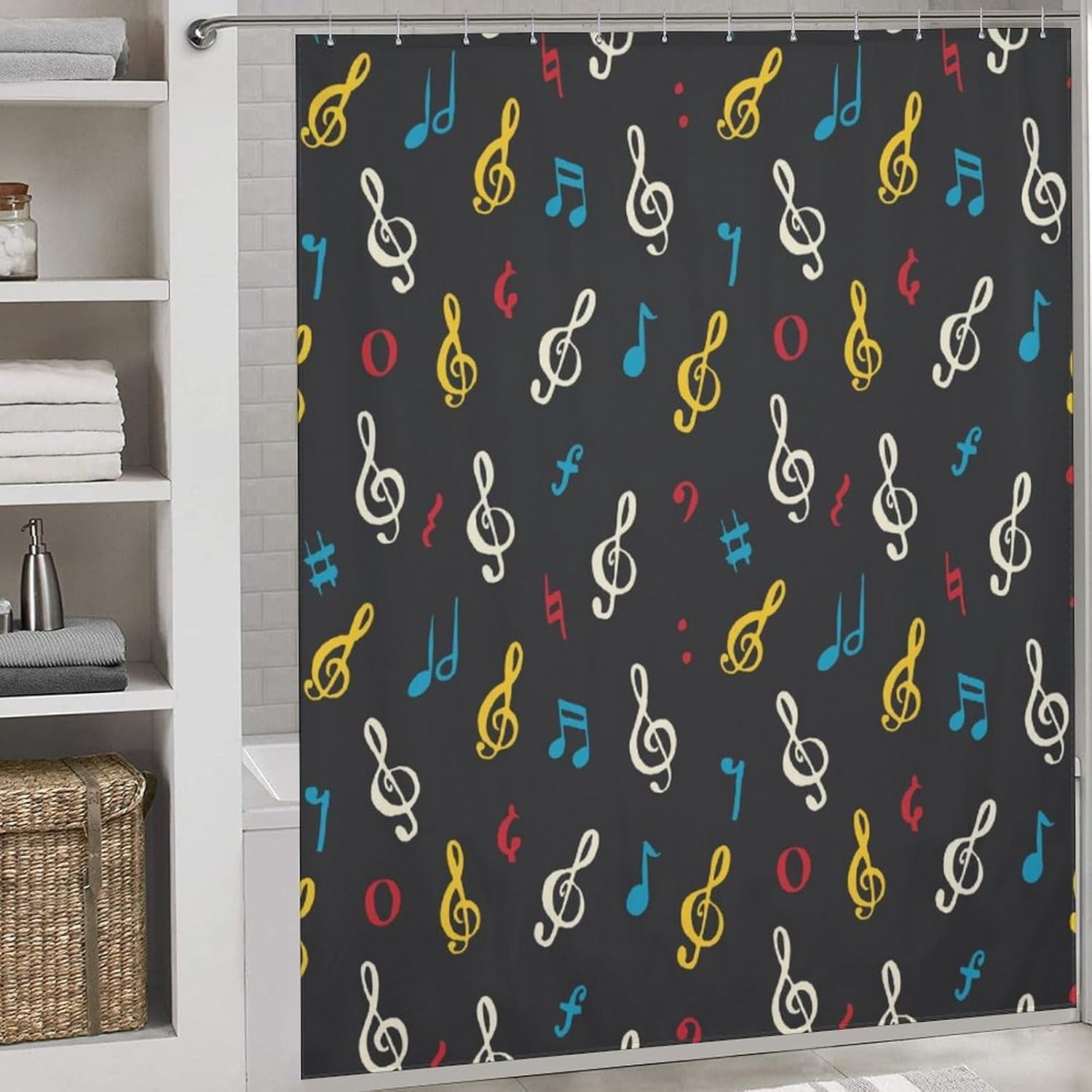 Bath Curtain Music Note Shower Curtain for Kids,Colorful Melodic ...