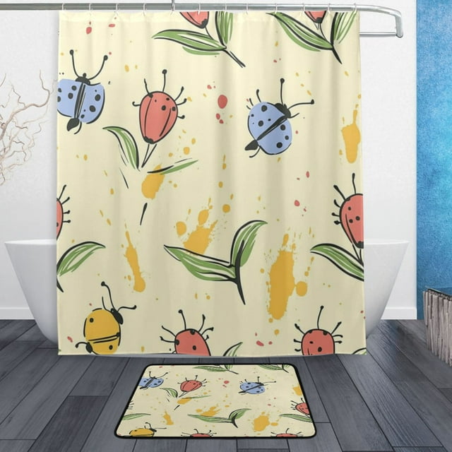 Bath Curtain & Non-Slip Bath Mat Set 12-Grommet Shower Curtain Memory ...