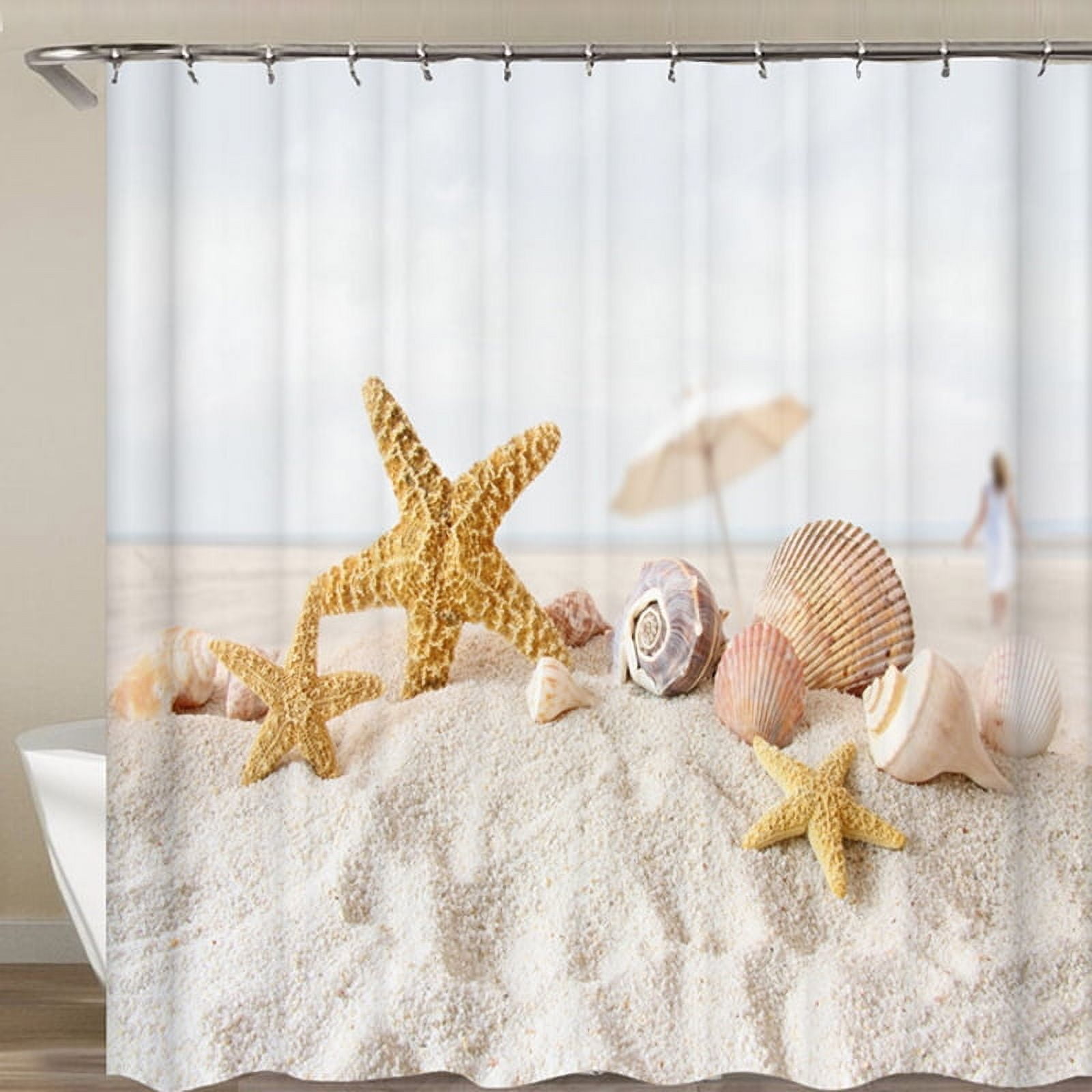 Bath Curtain Sea Beach Shell Star Shower Curtains 180*180cm Waterproof ...