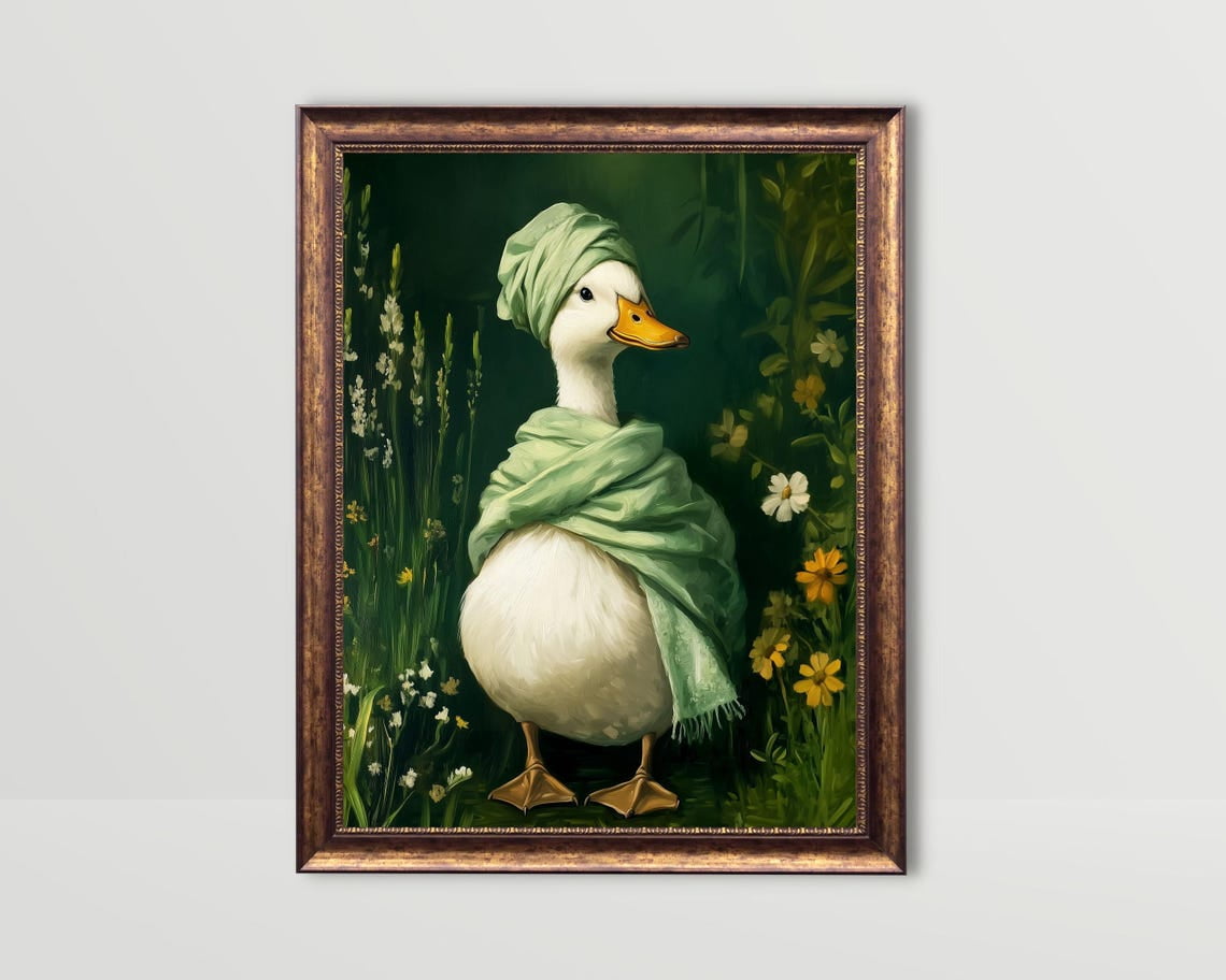 After Bath Duck, Whimsical Bathroom Wall Art, Goose in Head Towel Dark ...