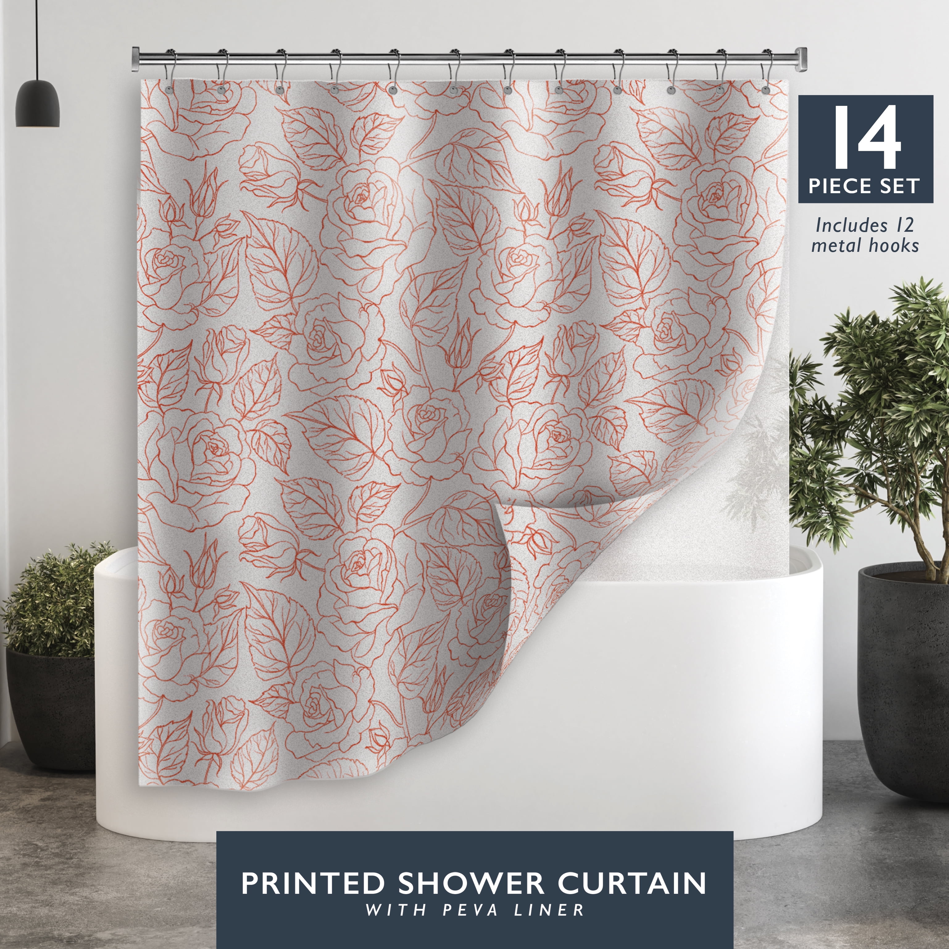 Bath Essentials 14 Piece Shower Curtain Set: Shower Curtain Liner ...