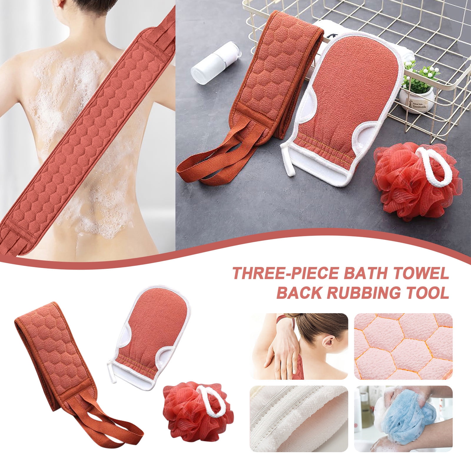 Bath Exfoliator 3-Piece Set - Spa Quality Back Scrubber + Exfoliating ...