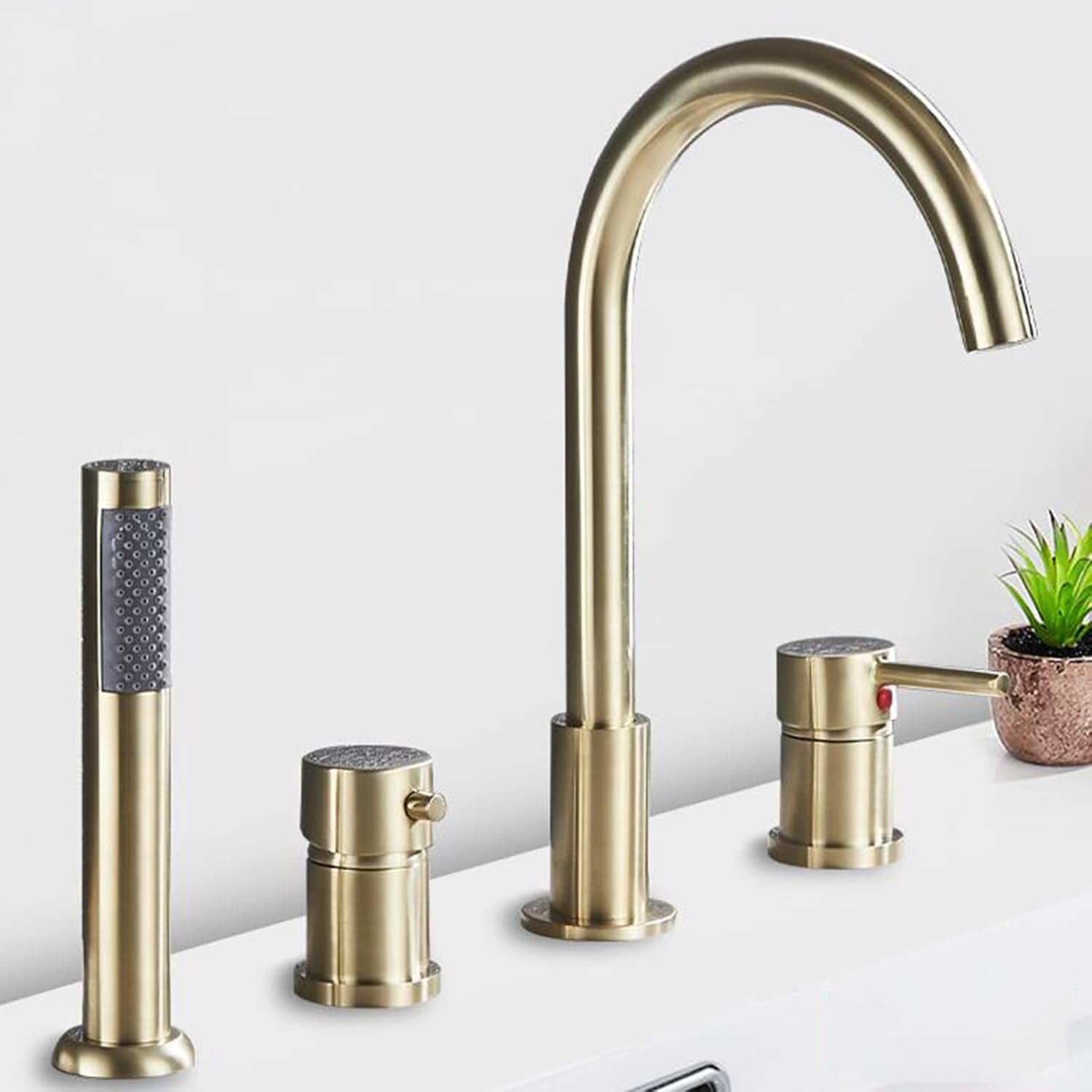 Bath Faucets With Shower, Bath Shower Mixer Faucet Brass 4 Holes Pull ...