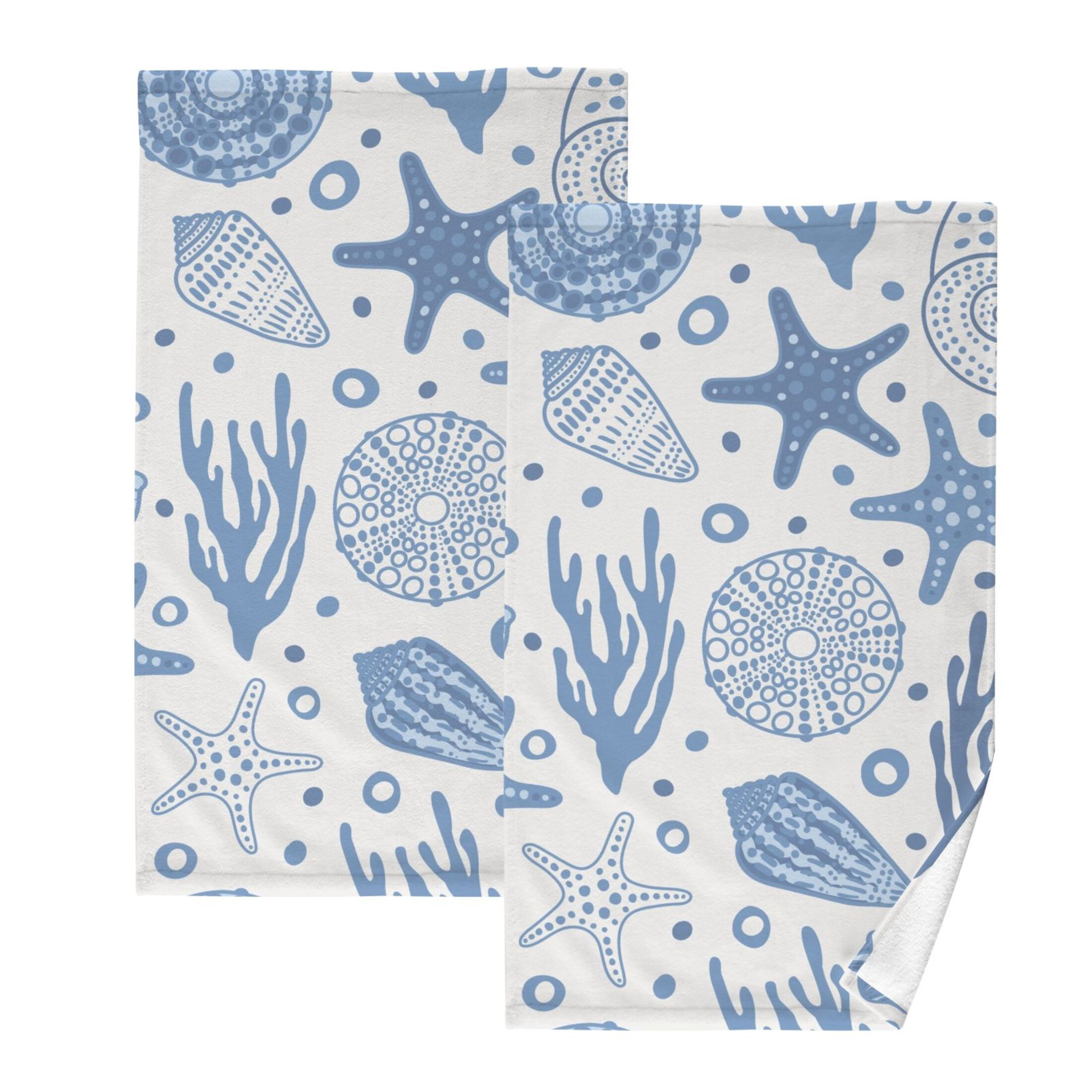 Bath Hand Towel 2 Pcs Beach Coastal Beach Hand-drawn Seaside Absorbent ...