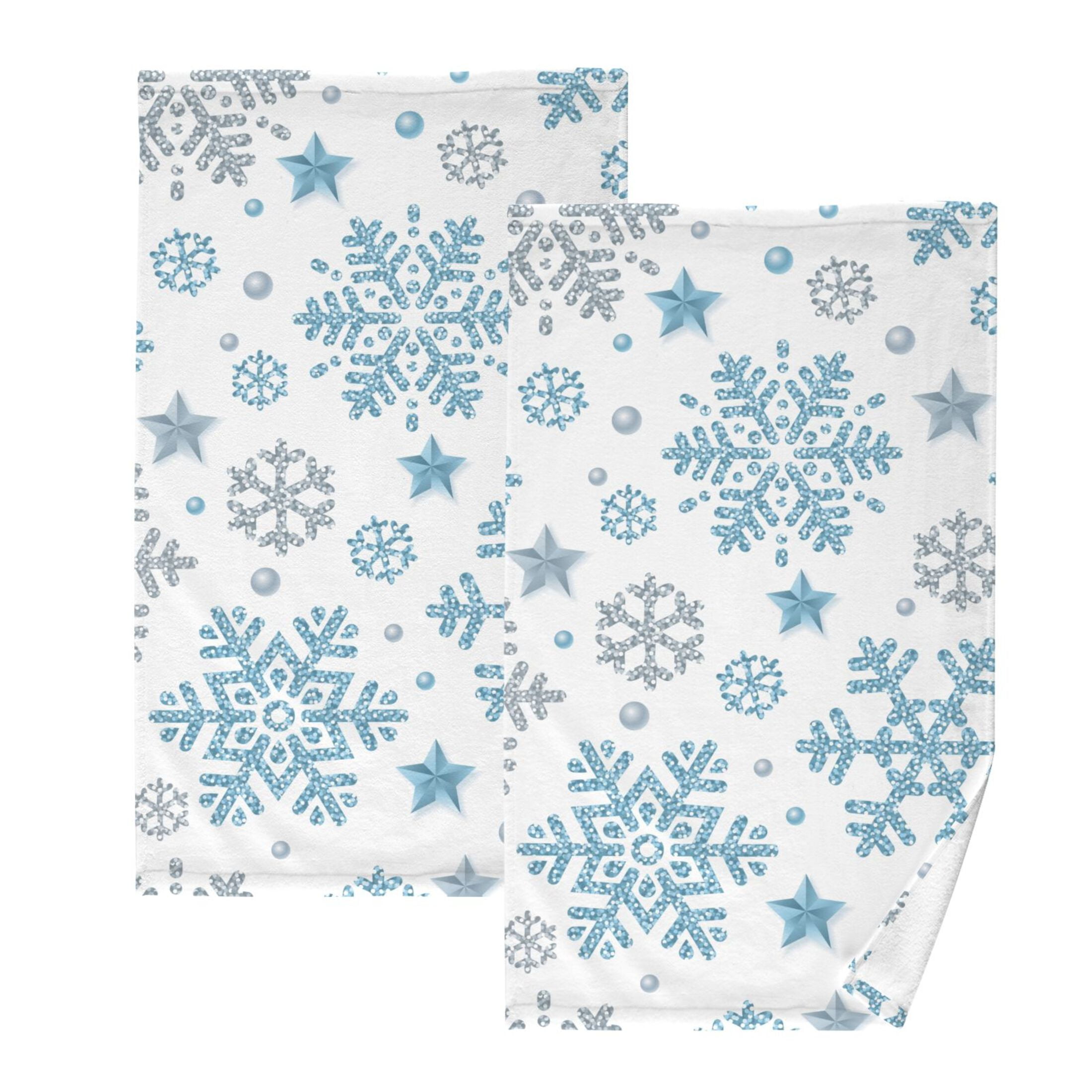 Bath Hand Towel 2 Pcs Winter Snowflake Design Absorbent Face Towel Soft ...