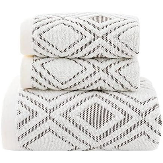 Bath Hand Towel Set of 3 Diamond Pattern 100% Cotton Absorbent Soft ...