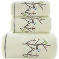 Bath Hand Towel Set of 3 Embroidered Bird Tree Pattern 100% Cotton Soft ...