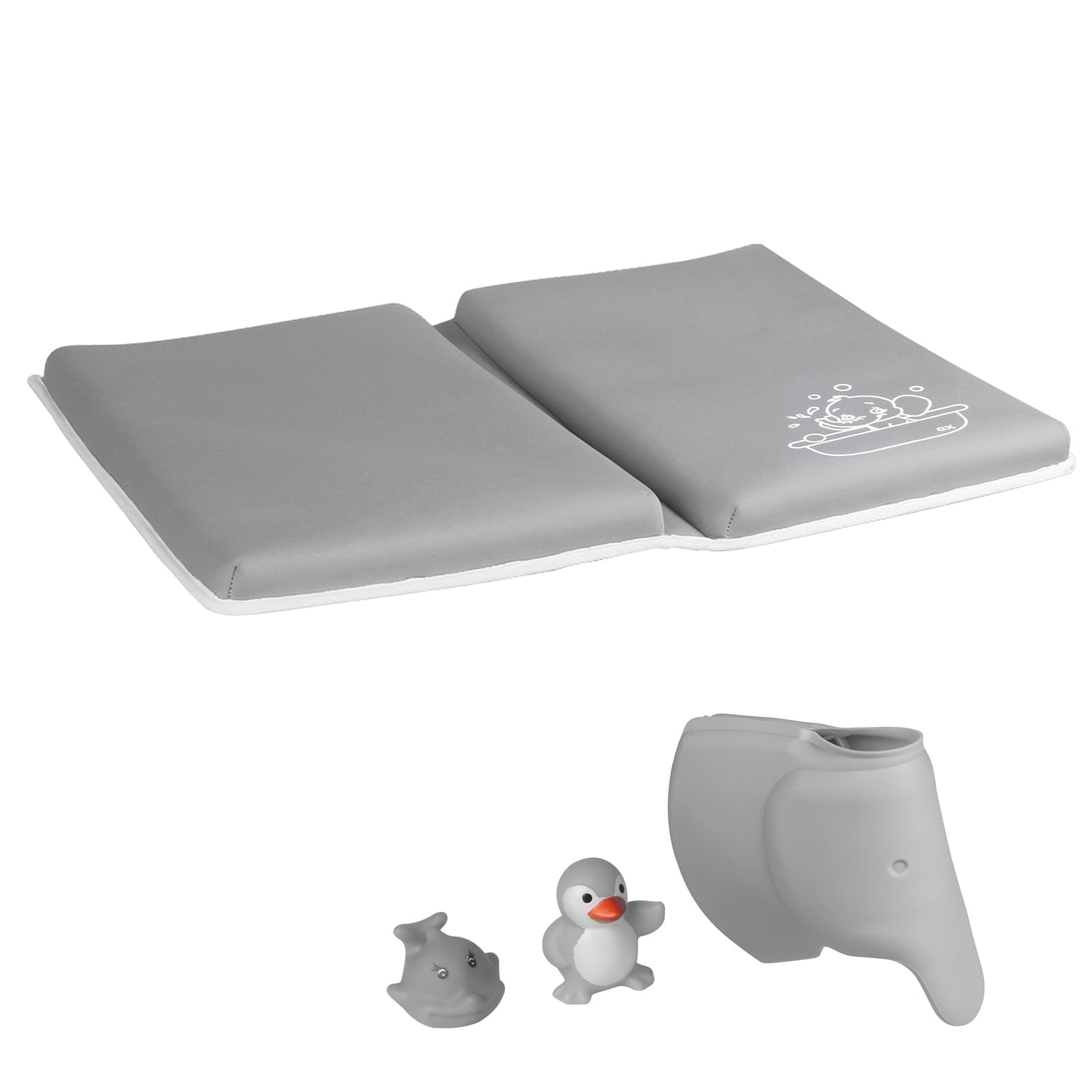 Bath Kneeler Pad - Child Bath Tub Mat - Bath Spout Cover Gray Elephant + Free Bath Toys ...