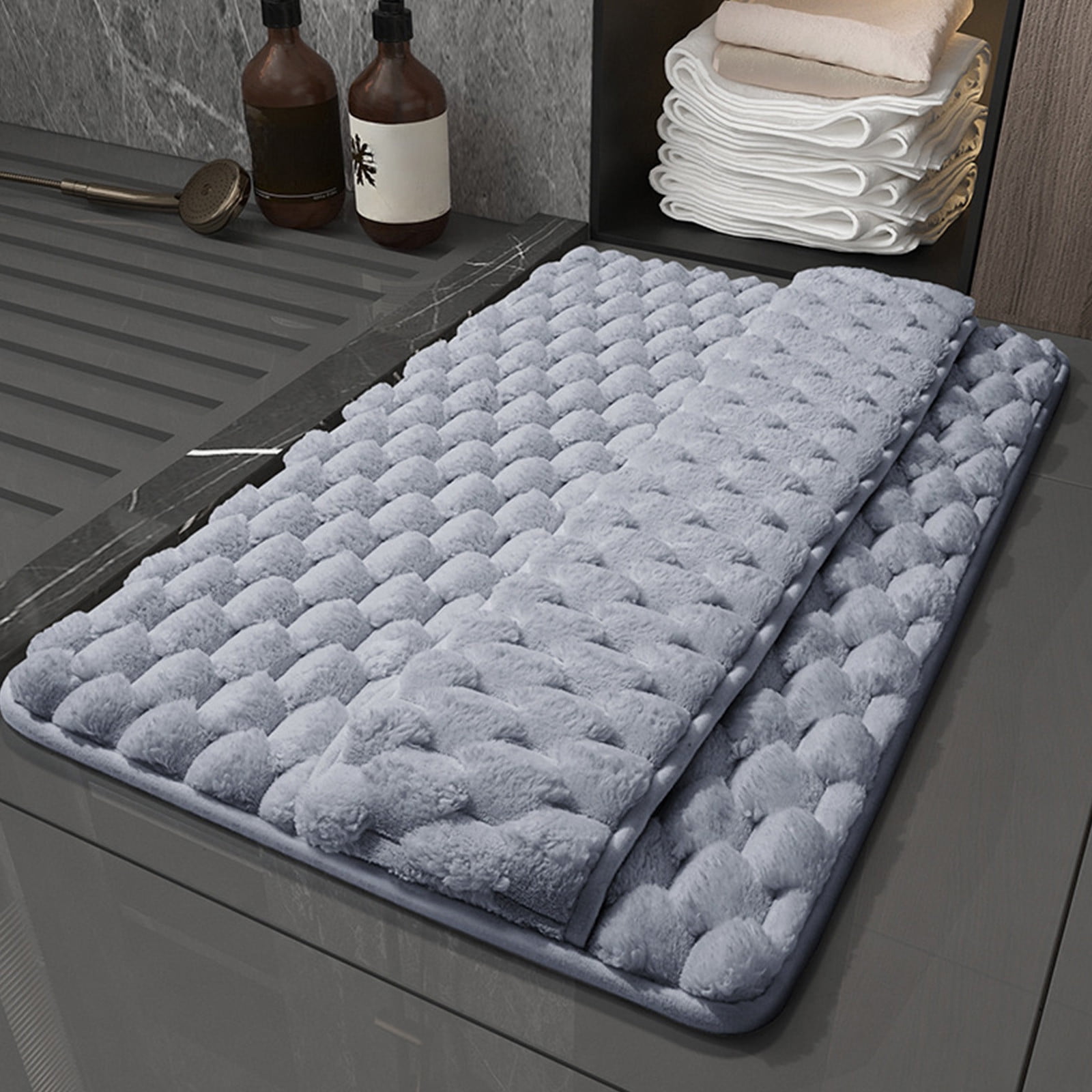Bath Mat 1PC,15.75x23.62in,Non-Slip Bathroom Rug Thick Soft Polyester ...