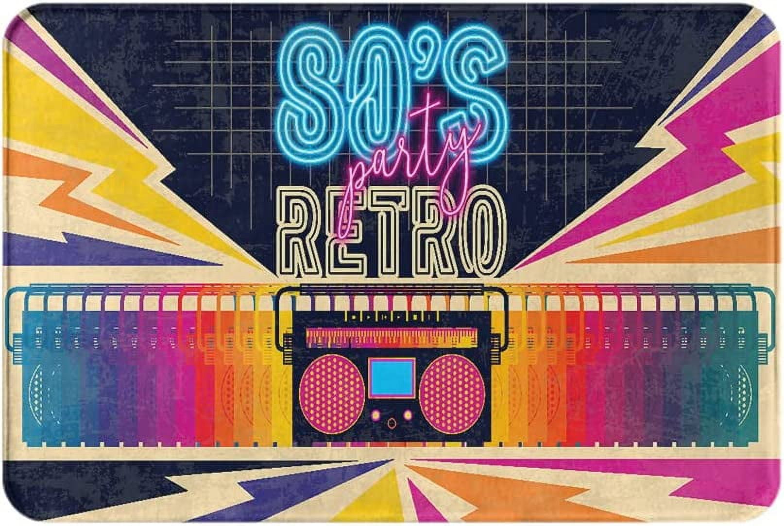 Bath Mat for Bathroom 80S Retro Music Party Banner Cover Old Style ...