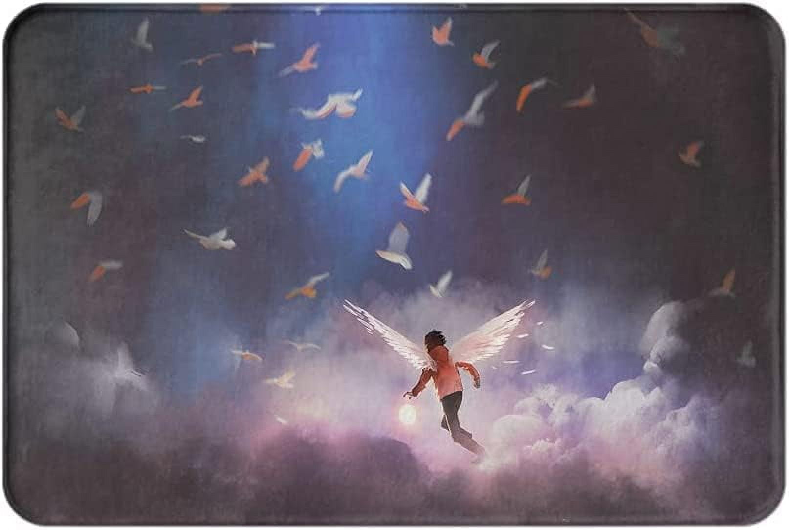 Bath Mat for Bathroom Boy Angel Wings Holding A Glowing Ball Running ...