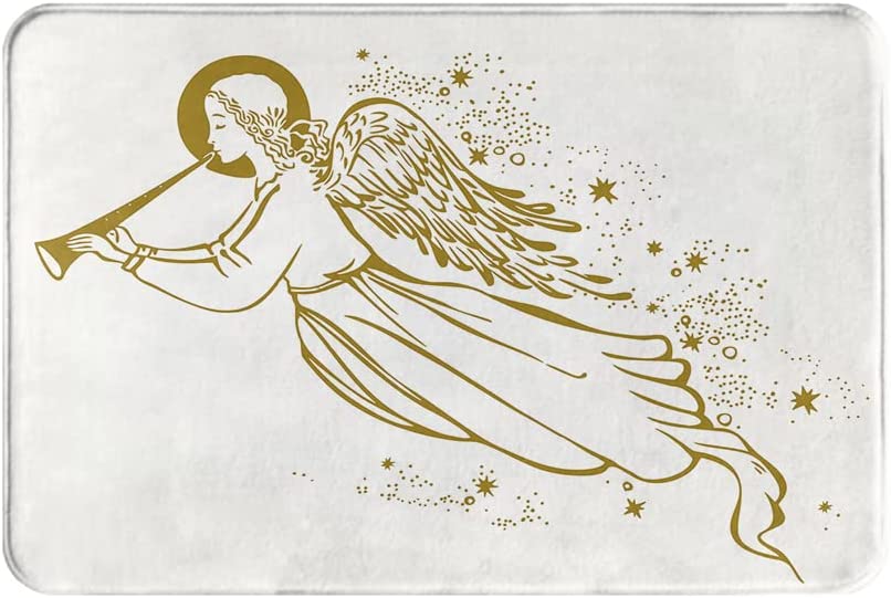 Bath Mat for Bathroom Gold Angel The Trumpet Flying The Clouds ...