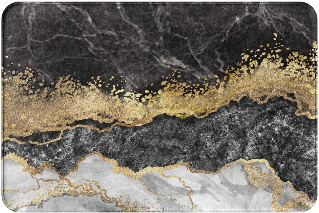 DADABULIU Bath Mat for Bathroom Marble Black Abstract Splash Rugs ...