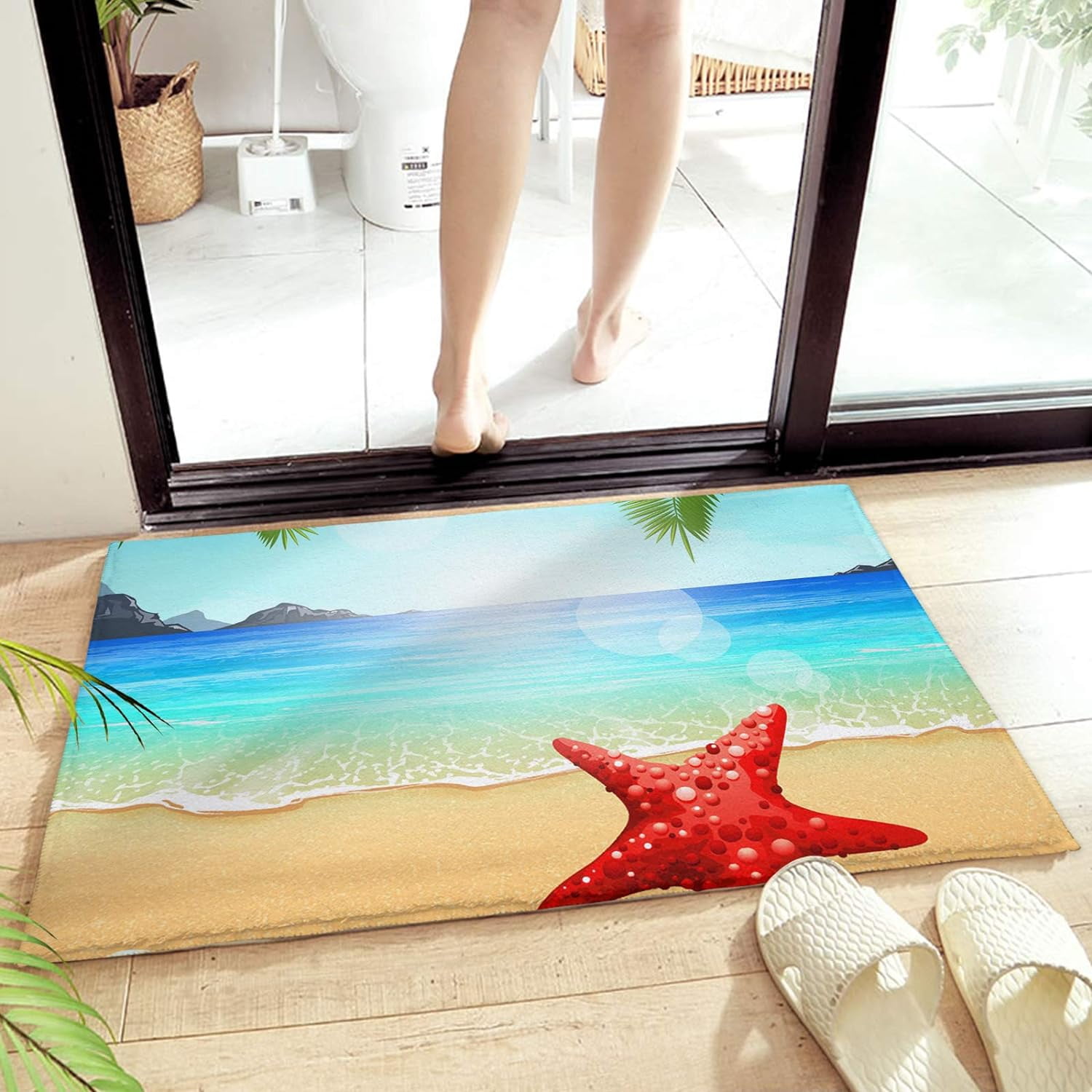 Bath Mat for Bathroom Summer Ocean Beach Red Starfish Bathroom Mats ...