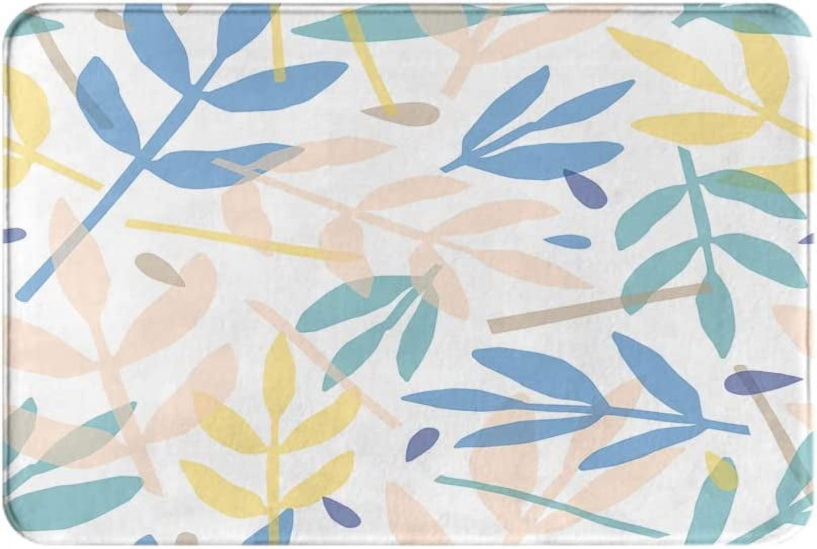 Bath Mat for Bathroom Twigs Leaves Hand Drawn Pattern Forest Flora Flat ...