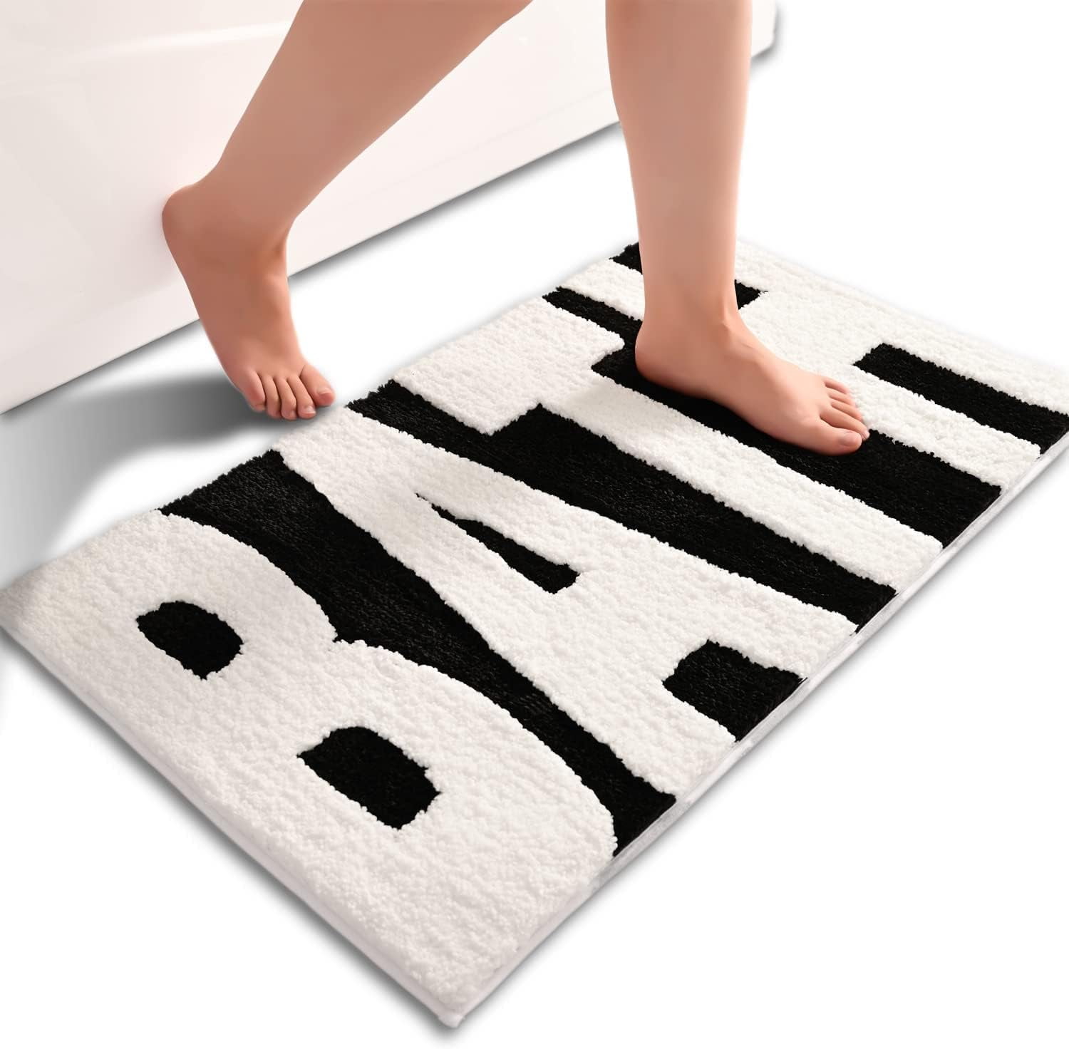 Bath Mat Black and White Letters Indoor Outdoor Doormat Durable Welcome ...