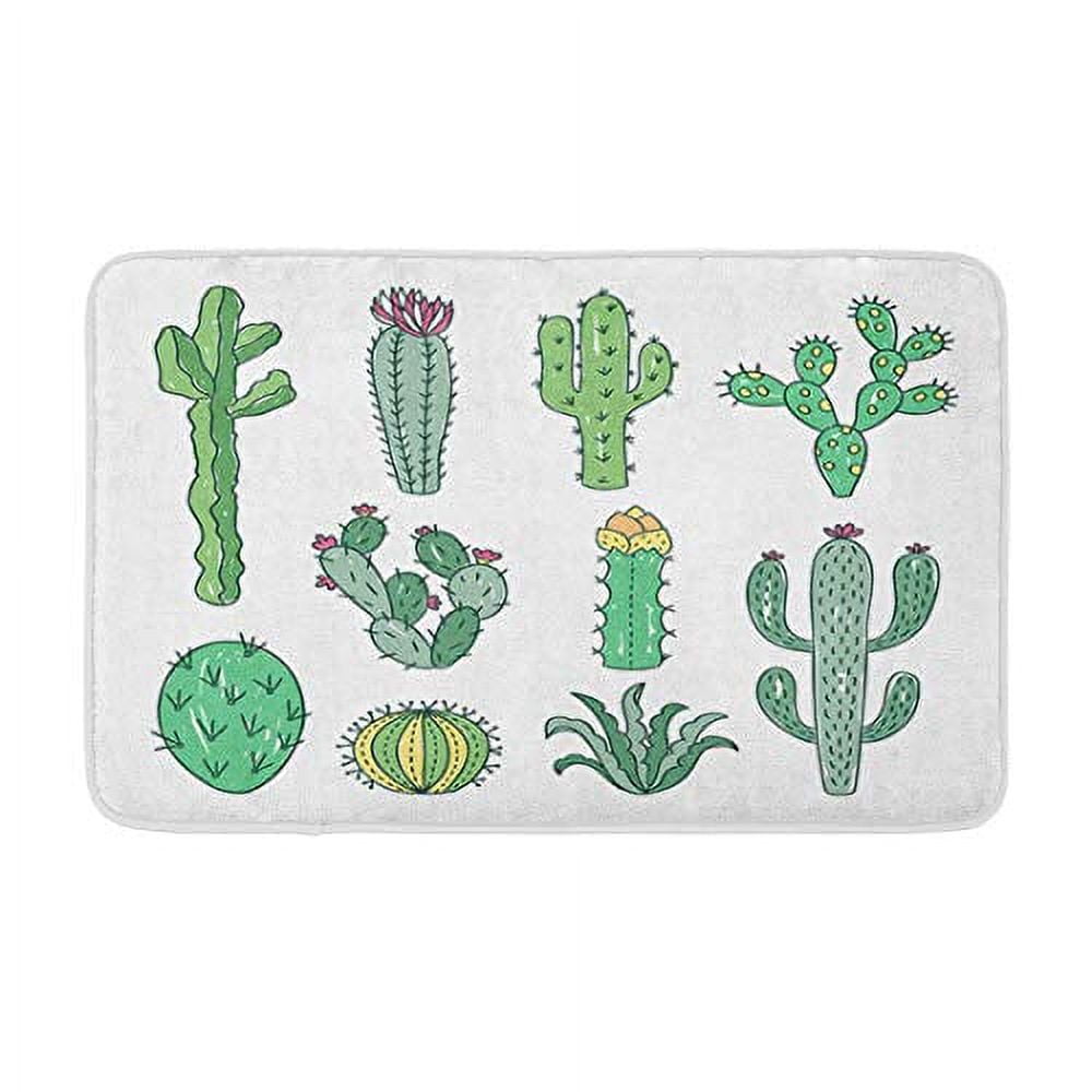 Bath Mat Cactus and Succulents Hand Drawn Cacti Cozy Bathroom Decor ...
