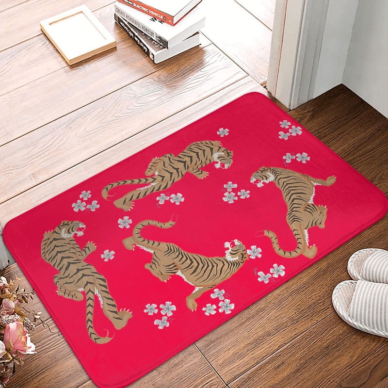 Bath Mat Cartoon Cheetah Tiger Animals Indoor Outdoor Entrance Door Mat ...