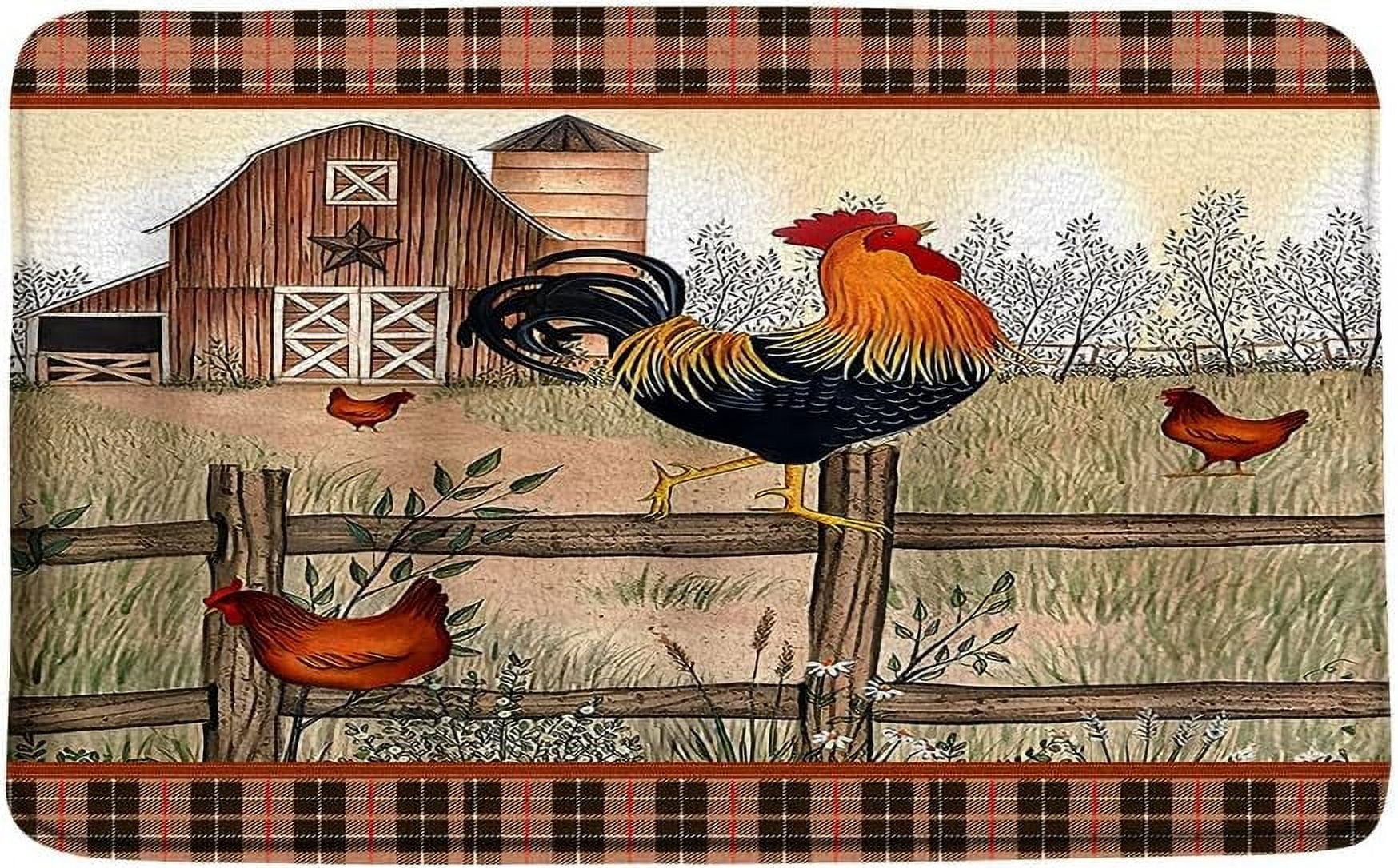 Bath Mat Chicken Rooster Farm Animal Barn Retro Plaid Indoor Outdoor ...