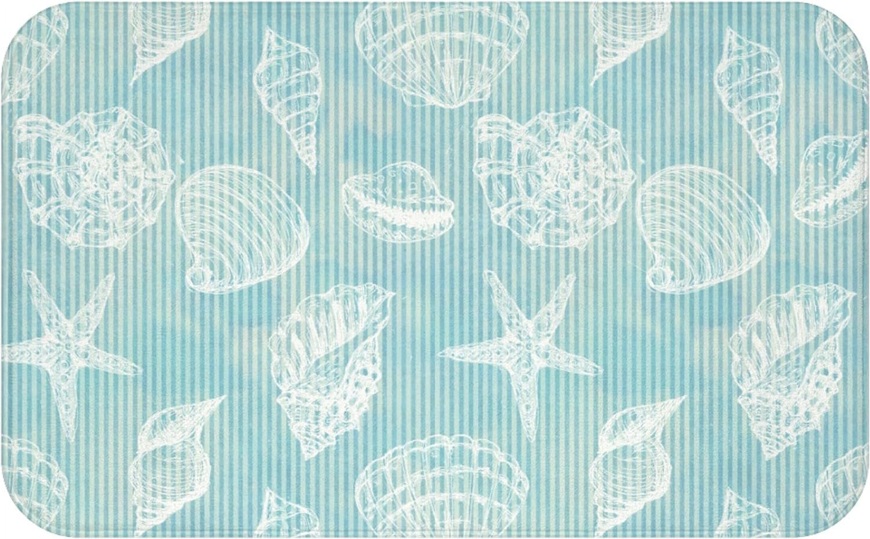 Bath Mat Coastal Nautical Seashells Indoor Outdoor Entrance Door Mat ...