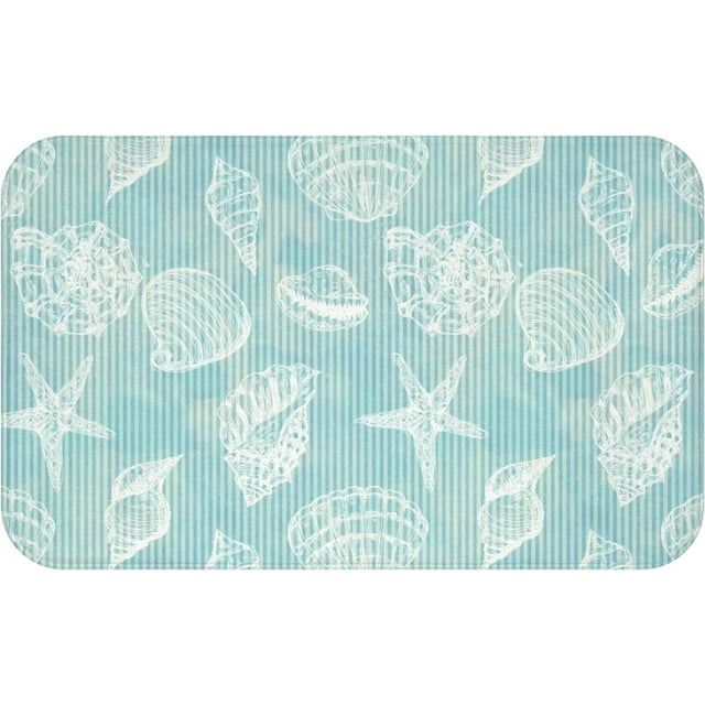 Bath Mat Coastal Nautical Seashells Indoor Outdoor Entrance Door Mat ...