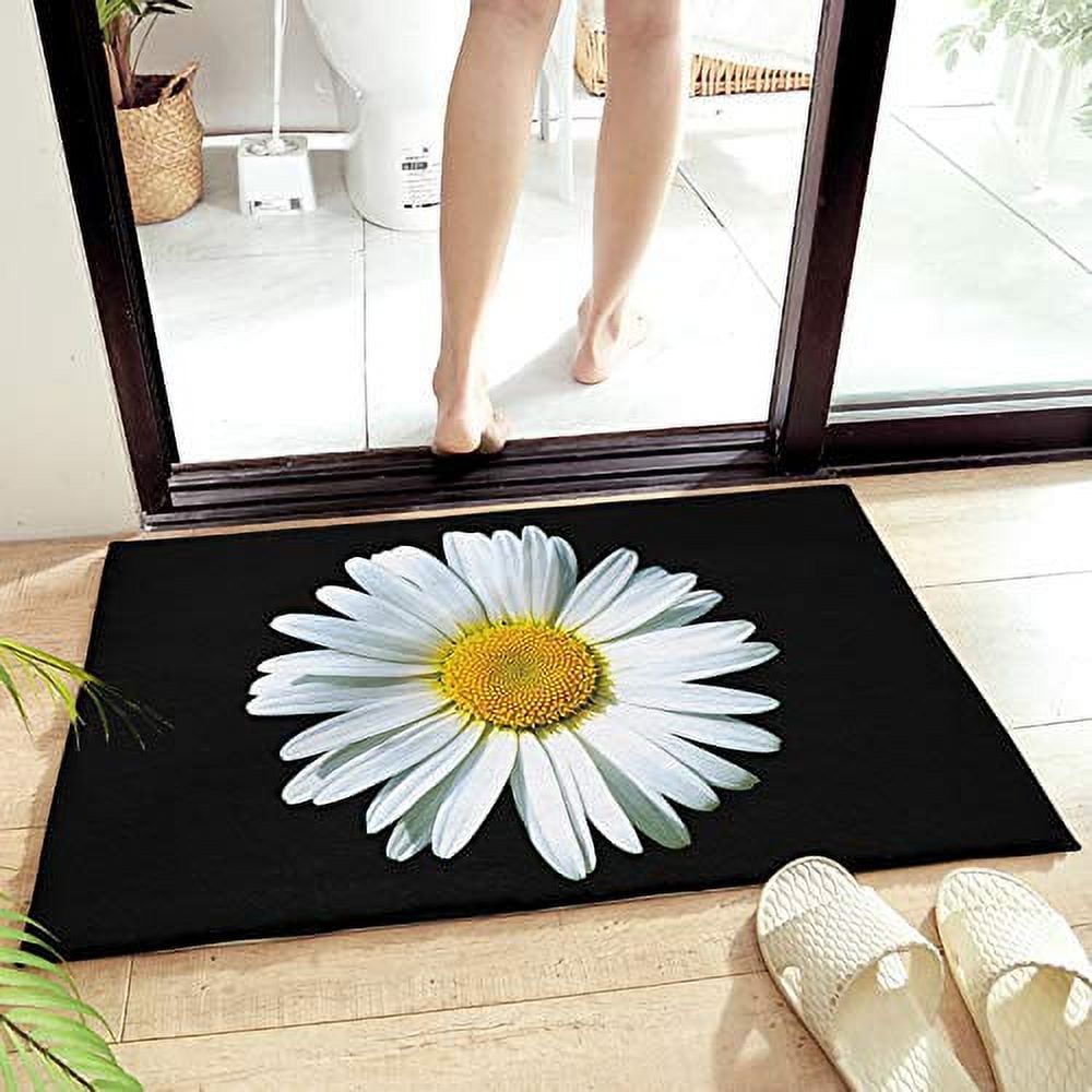 Bath Mat Daisy Flower on Black Back Rustic Blossom Floral Indoor ...