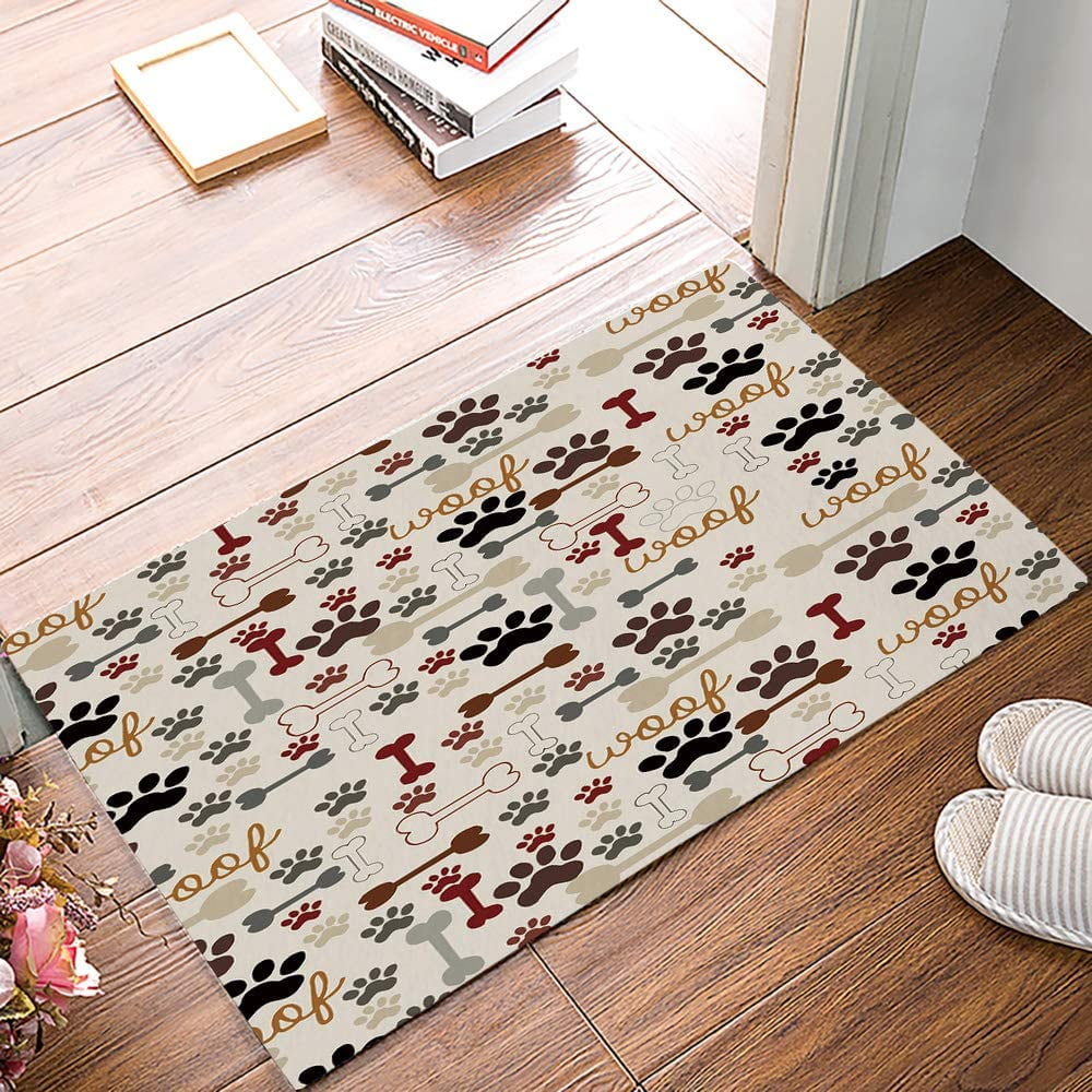 Bath Mat Dog Paws with Bones Cute Animal Indoor Outdoor Doormat Durable ...