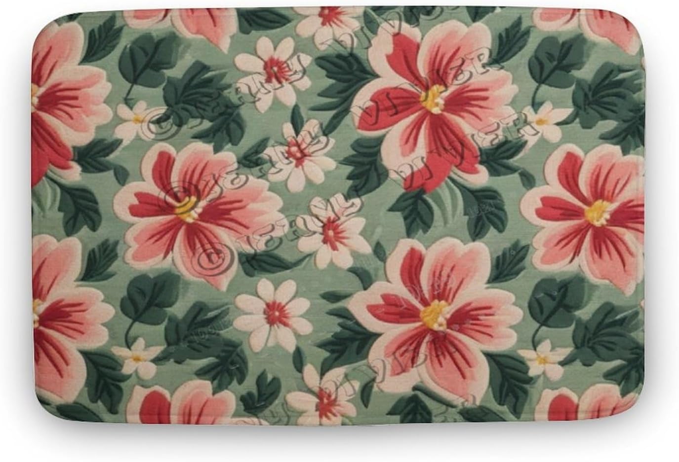 Bath Mat Flower Pink Rustic Vintage Floral Blossom Retro Farmhouse ...