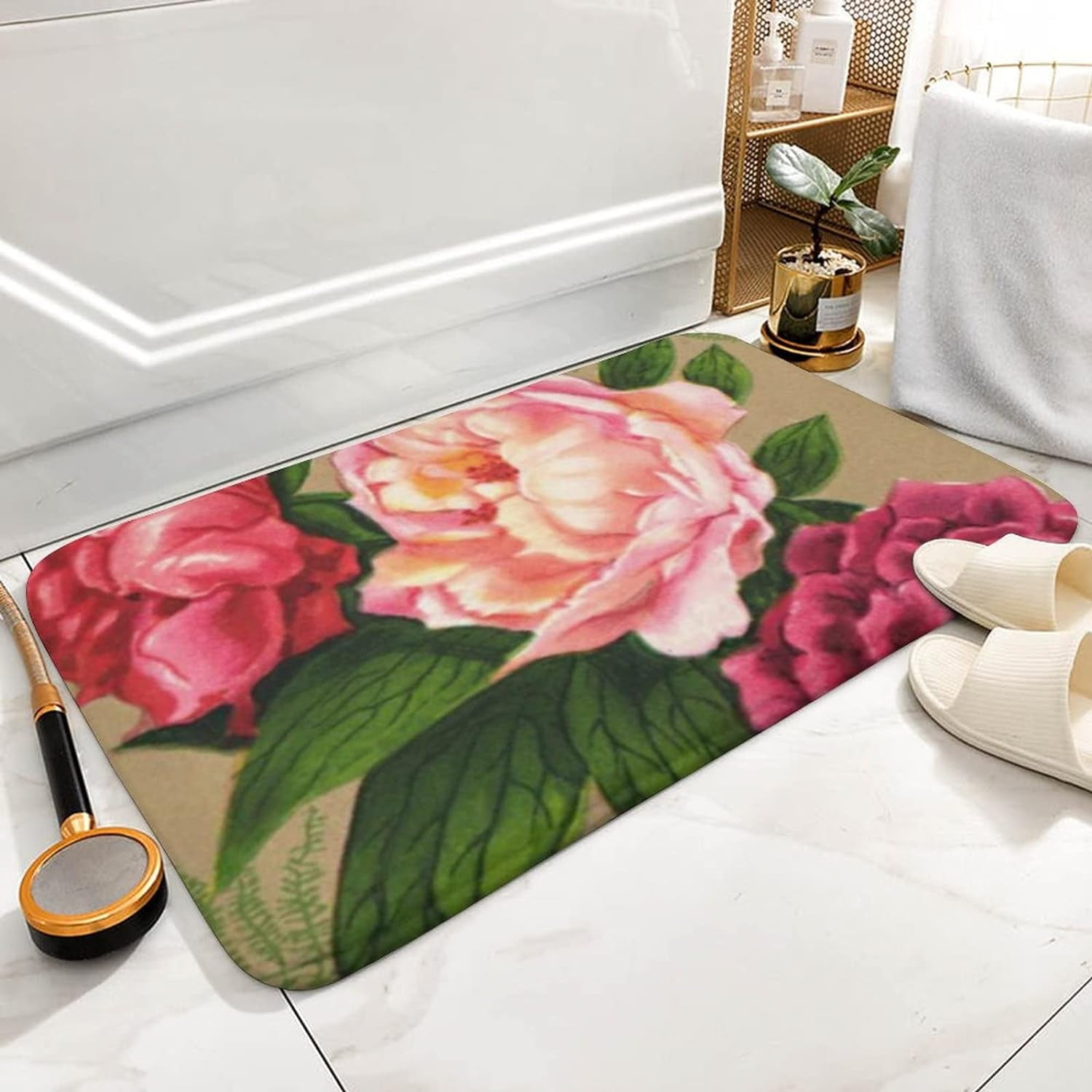 Bath Mat Flowers Floor Plush Mats Bathmat Decor Small Area Rug Carpet ...