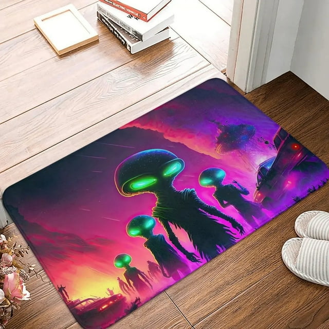 Bath Mat Green Alien UFO Moon Rug Home Doormat Kitchen Carpet Balcony ...