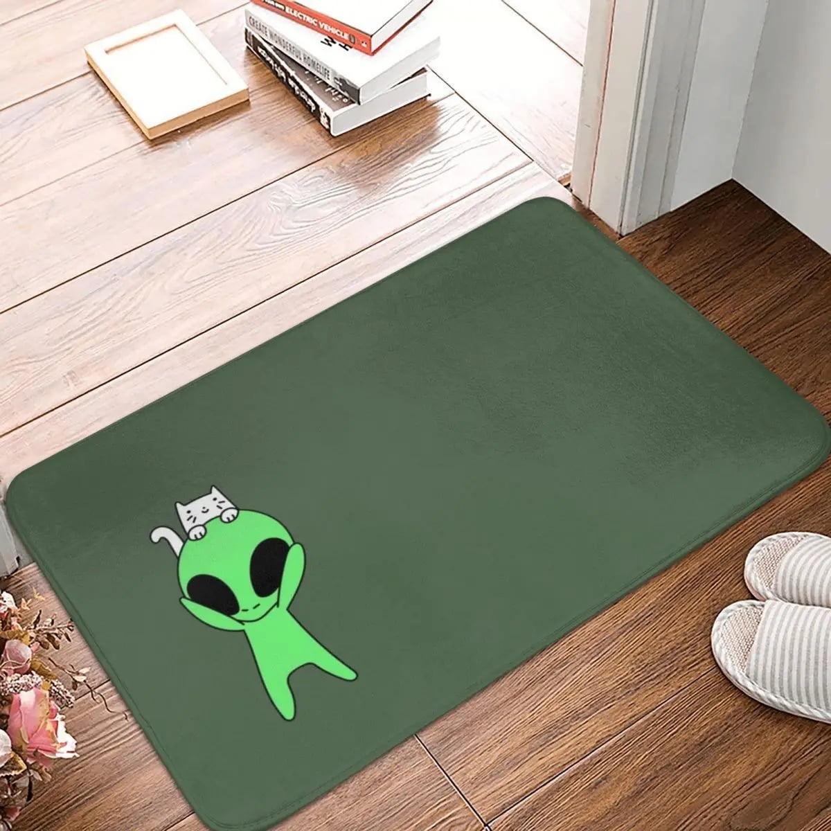 Bath Mat Green Alien UFO Moon Rug Home Doormat Kitchen Carpet Balcony ...