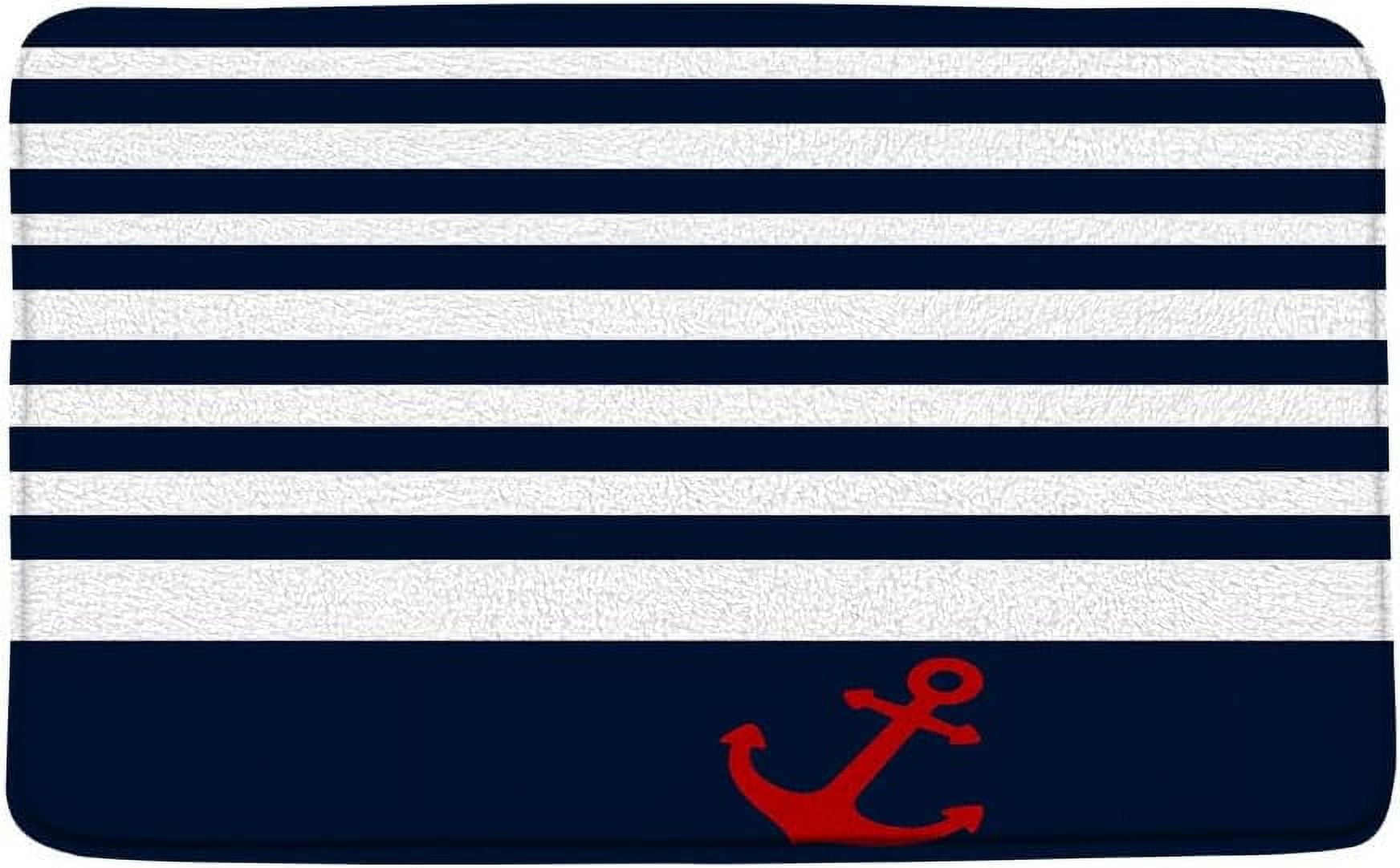 Bath Mat Nautical Anchor Anchors Navy Blue White Stripe Tropical Ocean ...