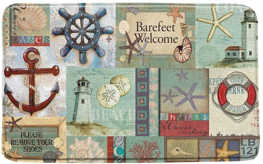 Bath Mat Nautical Anchor Lighthouse Starfish Conch Coral Shell Ocean ...