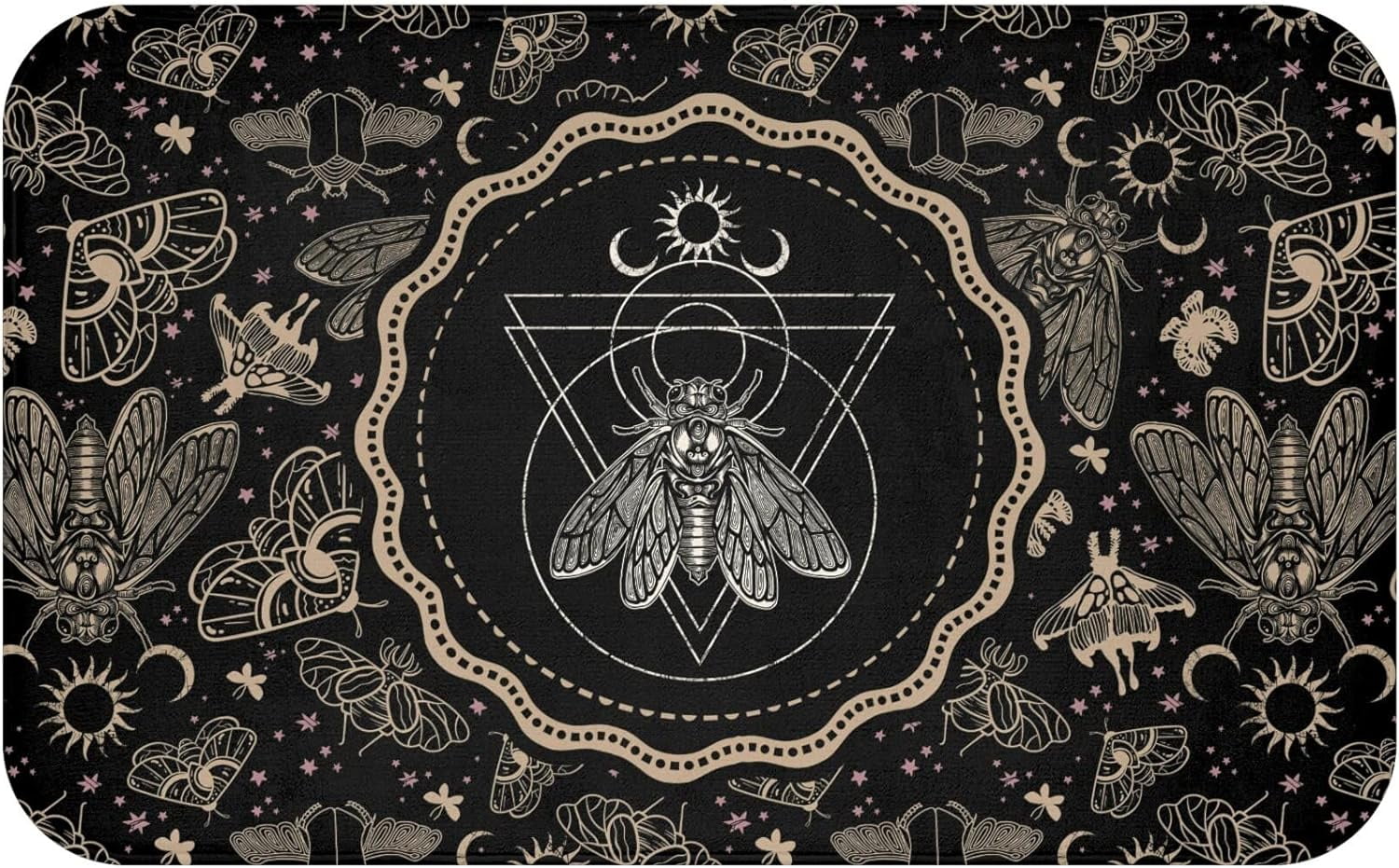 Bath Mat Occult Cicada Esoteric Moth Motif Indoor Outdoor Entrance Door ...