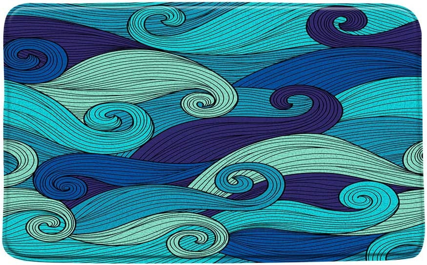 Bath Mat Ocean Wave Abstract Navy Blue Stripes Lines Beachy Nautical ...