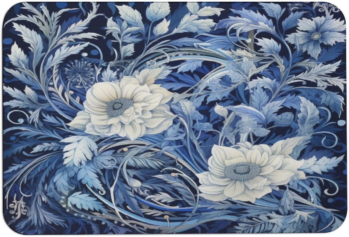 Bath Mat Rug Blue Flower Ultra Soft Napa Skin Bath Mat Watercolor ...
