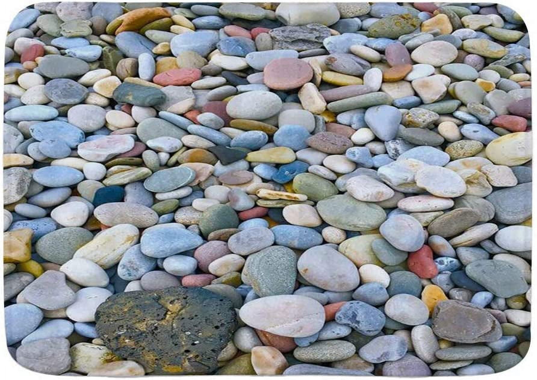 Bath Mat Rug,Realistic Stones Pebbles Riverbed Mineral Rock Marble ...