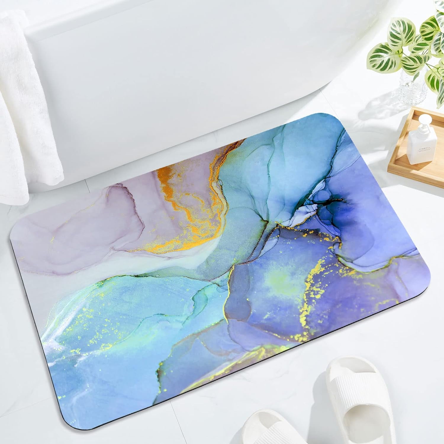 Bath Mat Rug Super Absorbent Quick Dry Thin Bathroom Rugs Fit Under ...