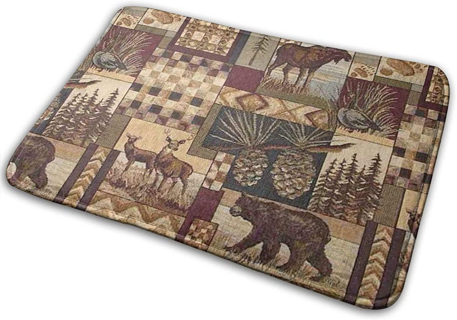Bath Mat Rustic Lodge Bear Moose Deer White Indoor Outdoor Entrance ...