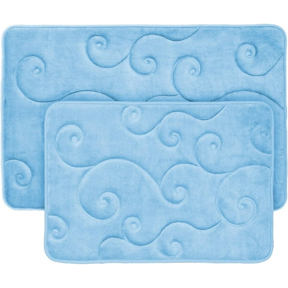 Bath Mat Set Memory Foam Coral Fleece Embossed 2-Piece Blue - Walmart.com