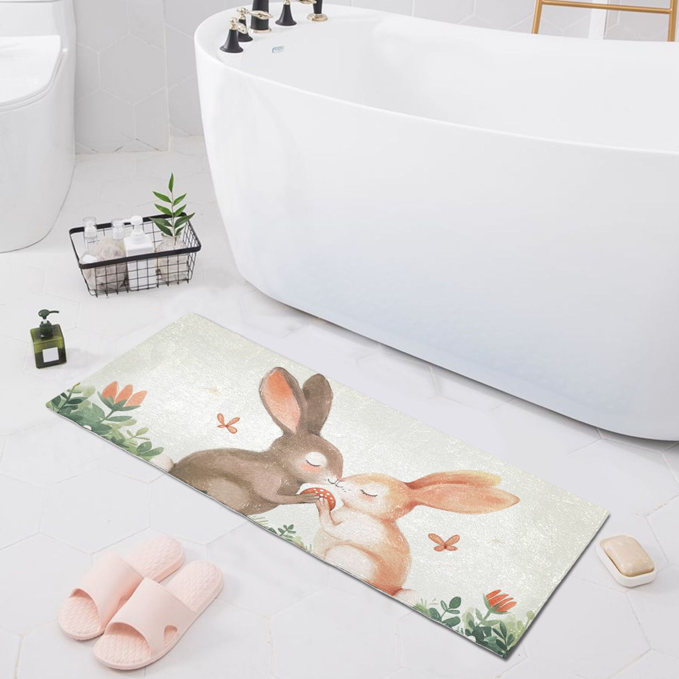Bath Mat Soft Plush Non-Slip Absorbent Bathroom Rugs 39"x20" Couple ...