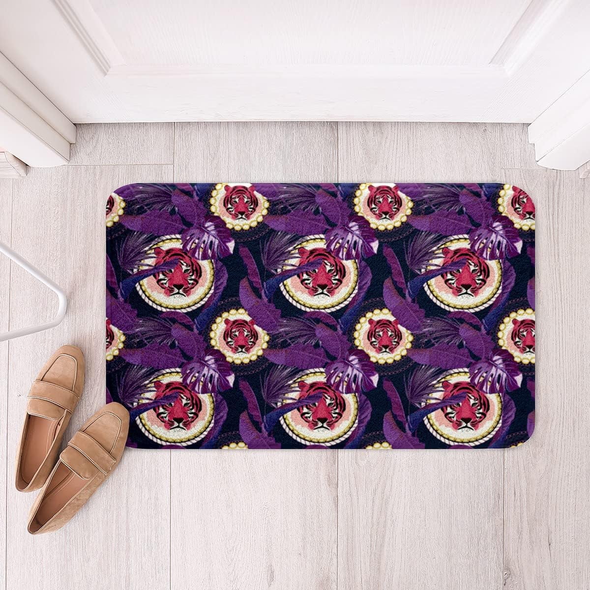 Bath Mat Tiger Head Feather Botanical Leaf Jungle Wild Animal Indoor ...