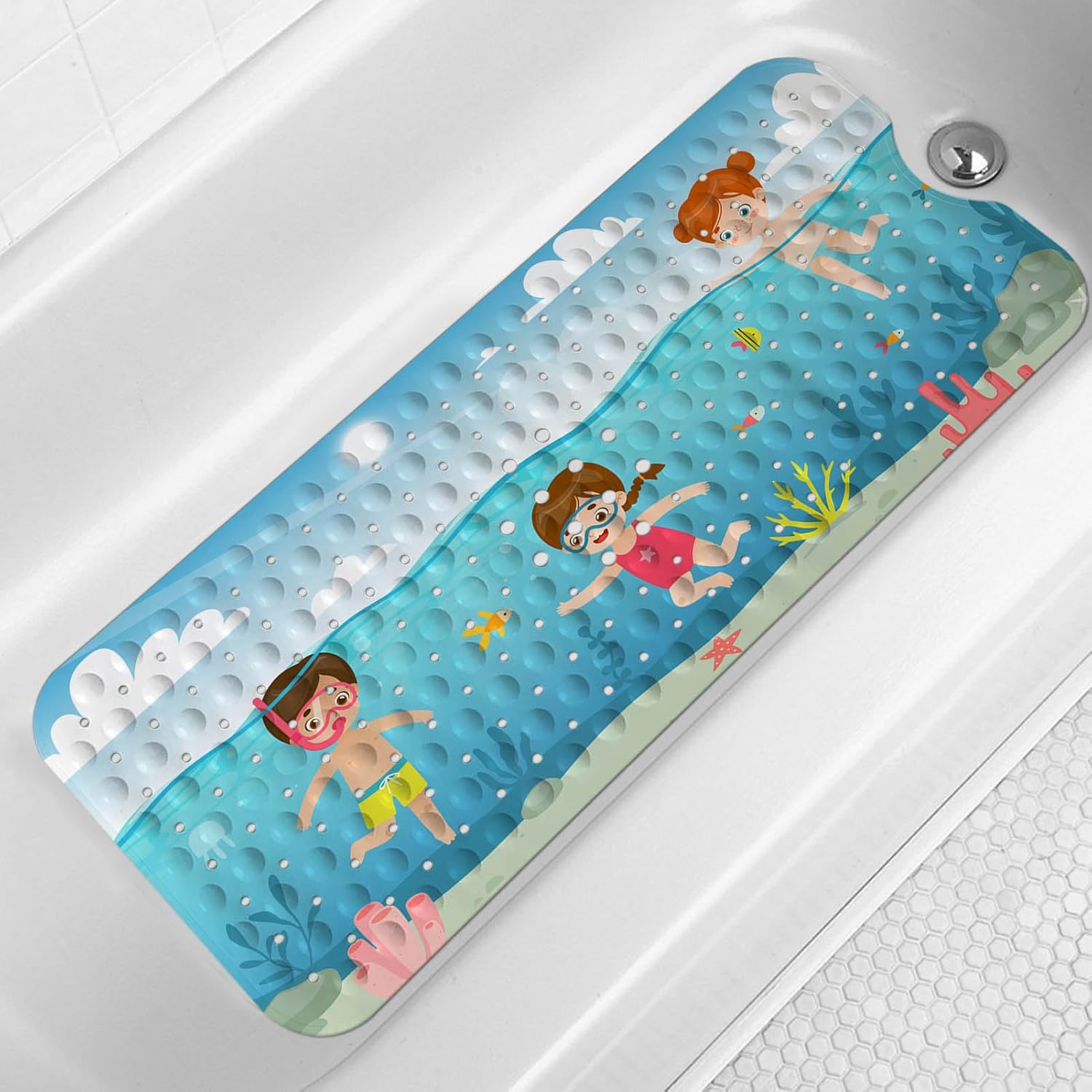 Bath Mat for Tub for Kids, Cartoon Snorkeling Kids Bathtub Mat, Kids ...
