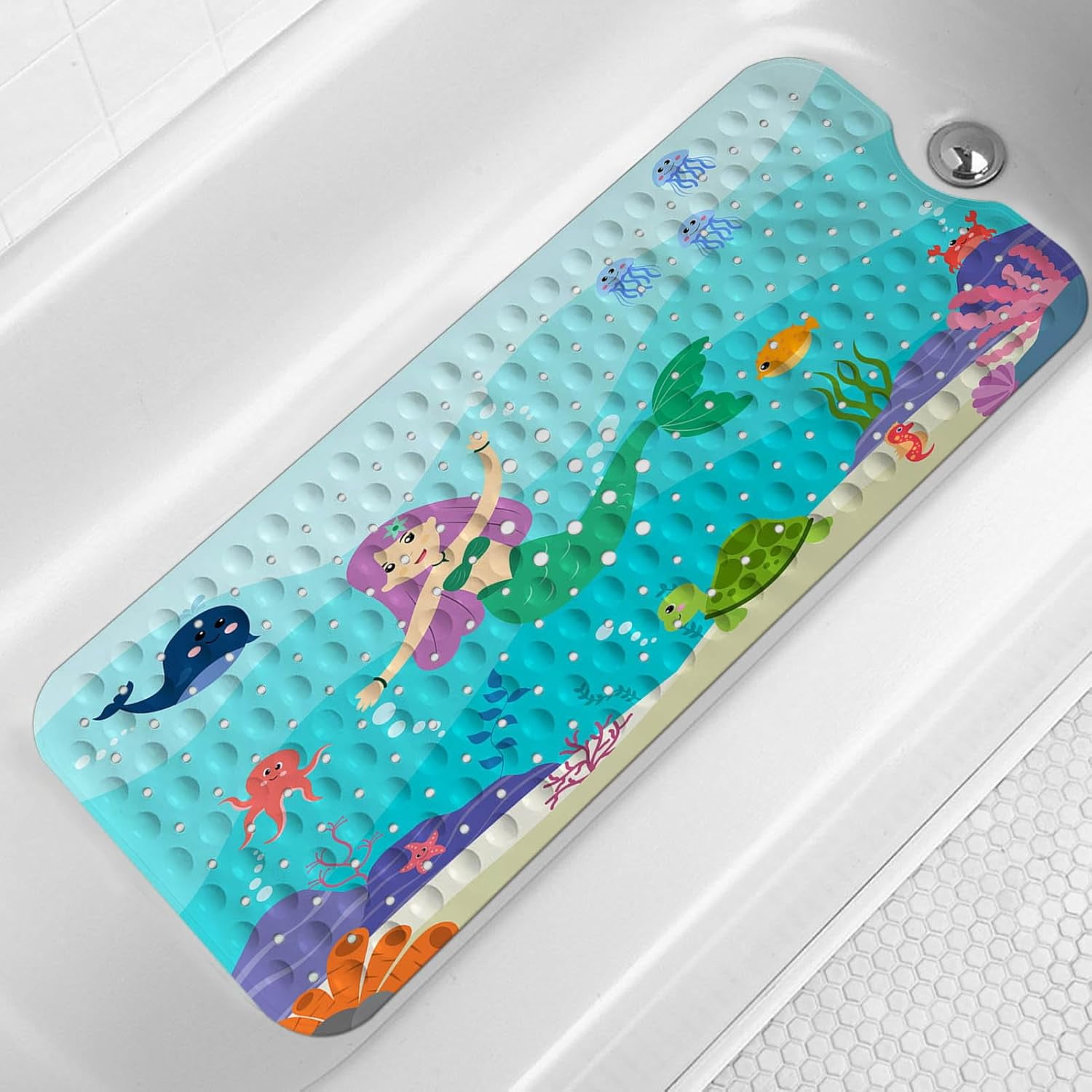 Bath Mat for Tub for Kids, Ocean Mermaid Kids Bathtub Mat, Kids Bath ...
