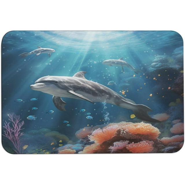 Bath Mat Two Dolphins and Corals Swimming in The Ocean Washable ...